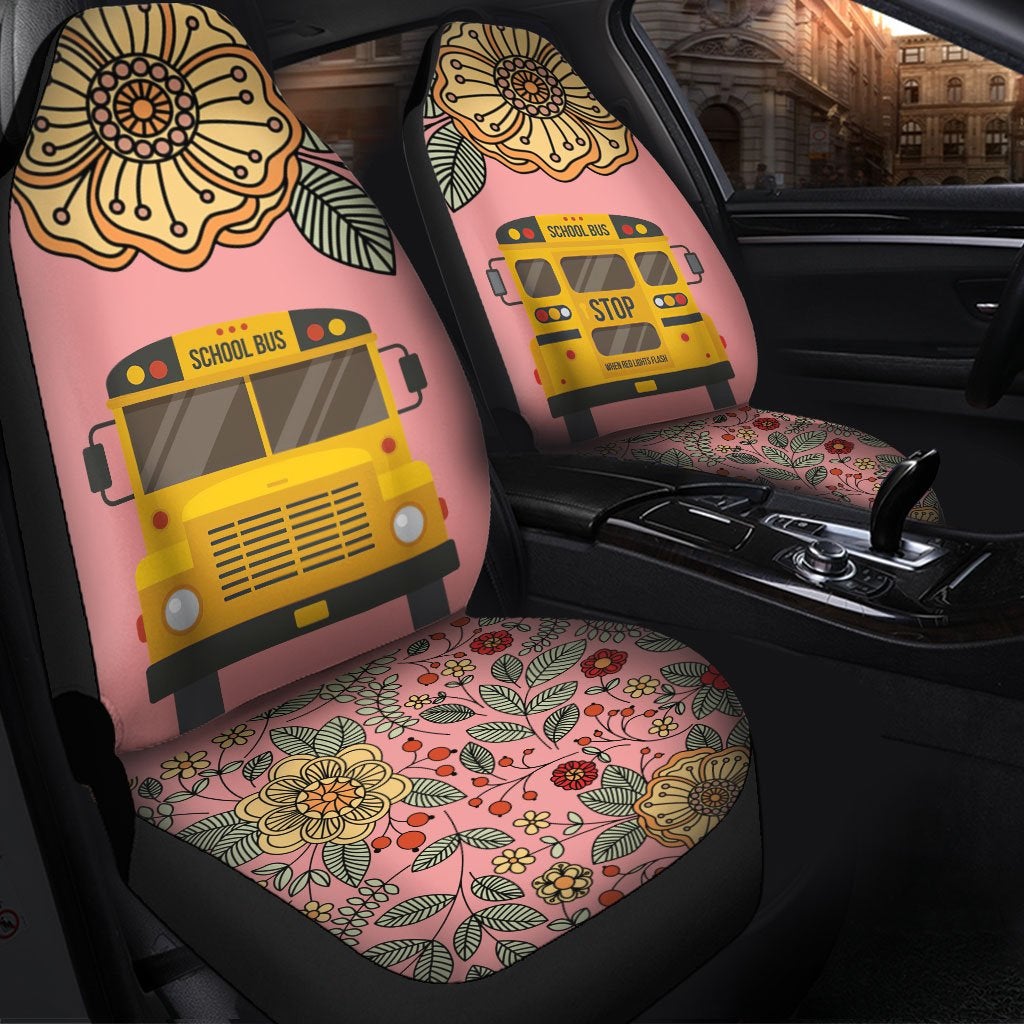 Floral School Bus Premium Custom Car Seat Covers Decor Protector - Nearkii