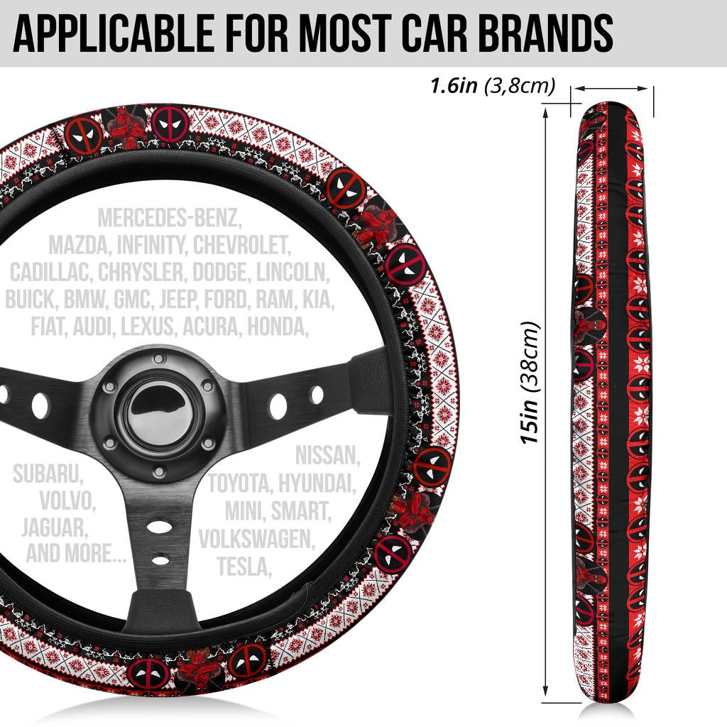 Deadpool Black Christmas Premium Custom Car Steering Wheel Cover - Nearkii