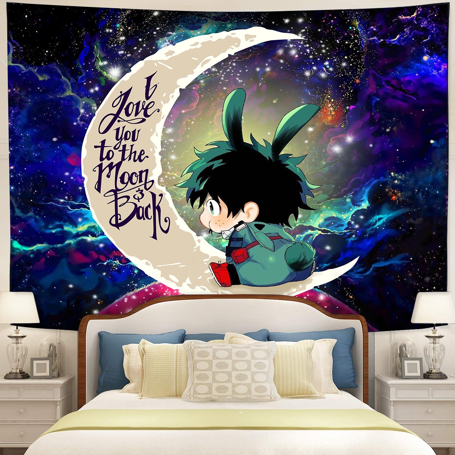 Deku My Hero Academia Anime Moon And Back Galaxy Tapestry Room Decor ...