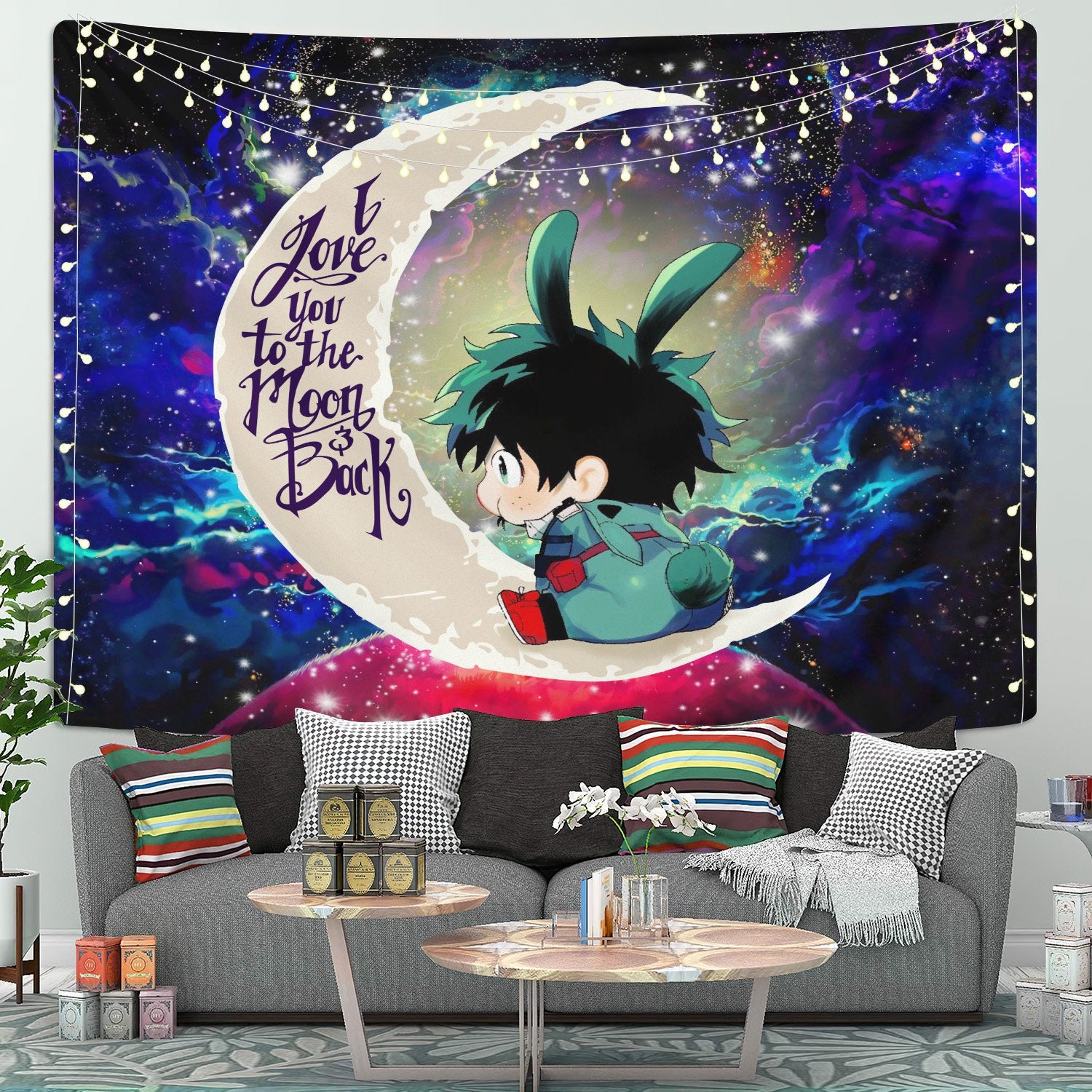 Deku My Hero Academia Anime Moon And Back Galaxy Tapestry Room Decor ...