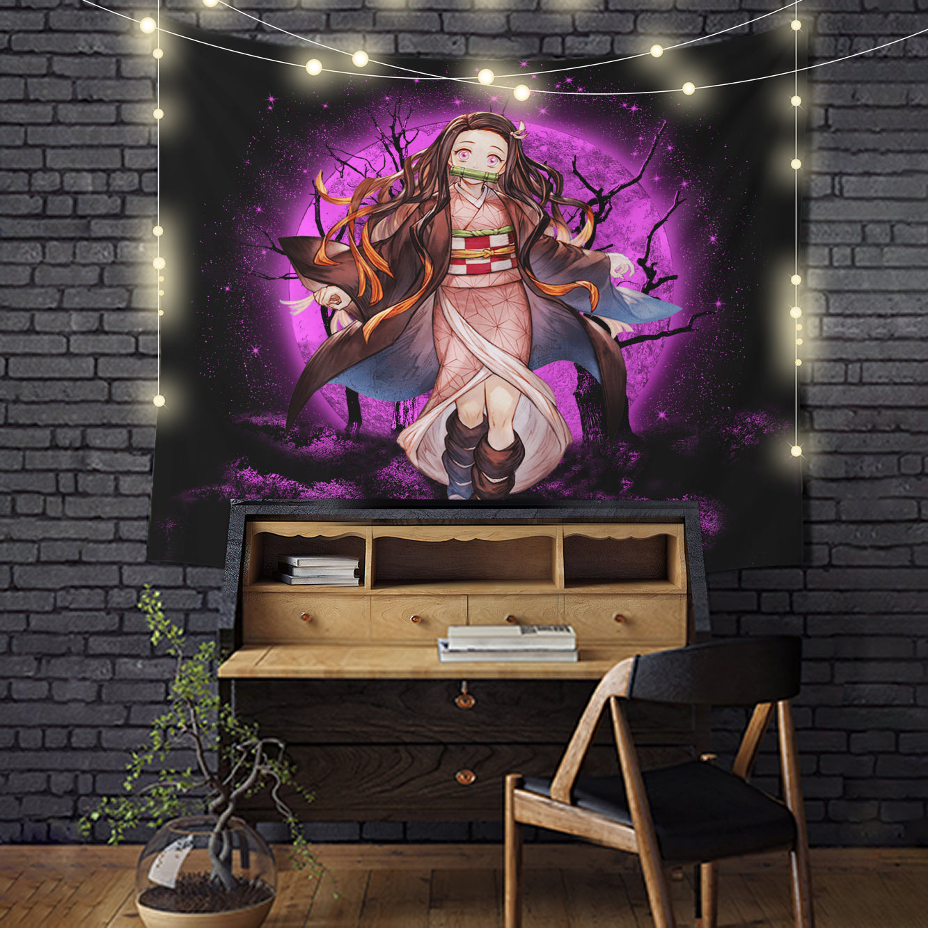 Nezuko Demon Slayer Moonlight Tapestry Room Decor - Nearkii