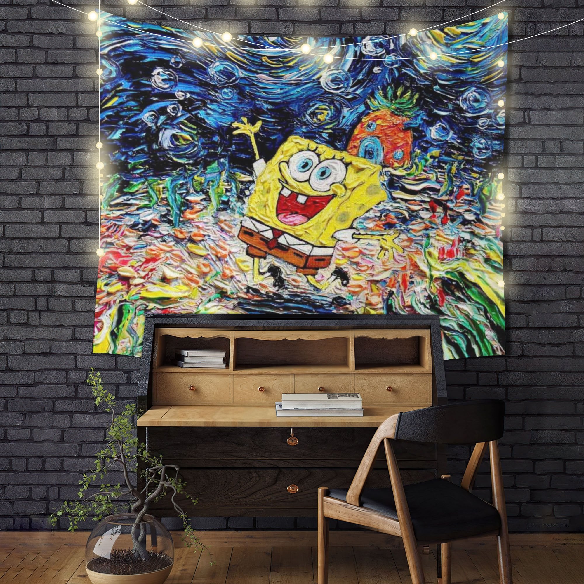 Starry Night SpongeBob Tapestry Room Decor - Nearkii