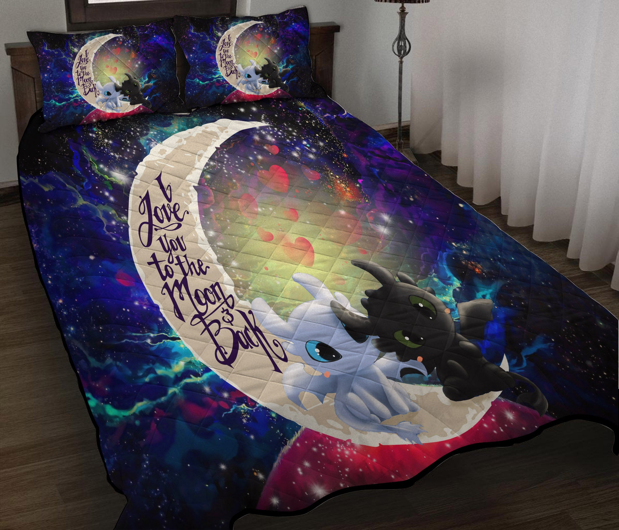 Toothless Light Fury Night Fury Love You To The Moon Galaxy Quilt Bed ...