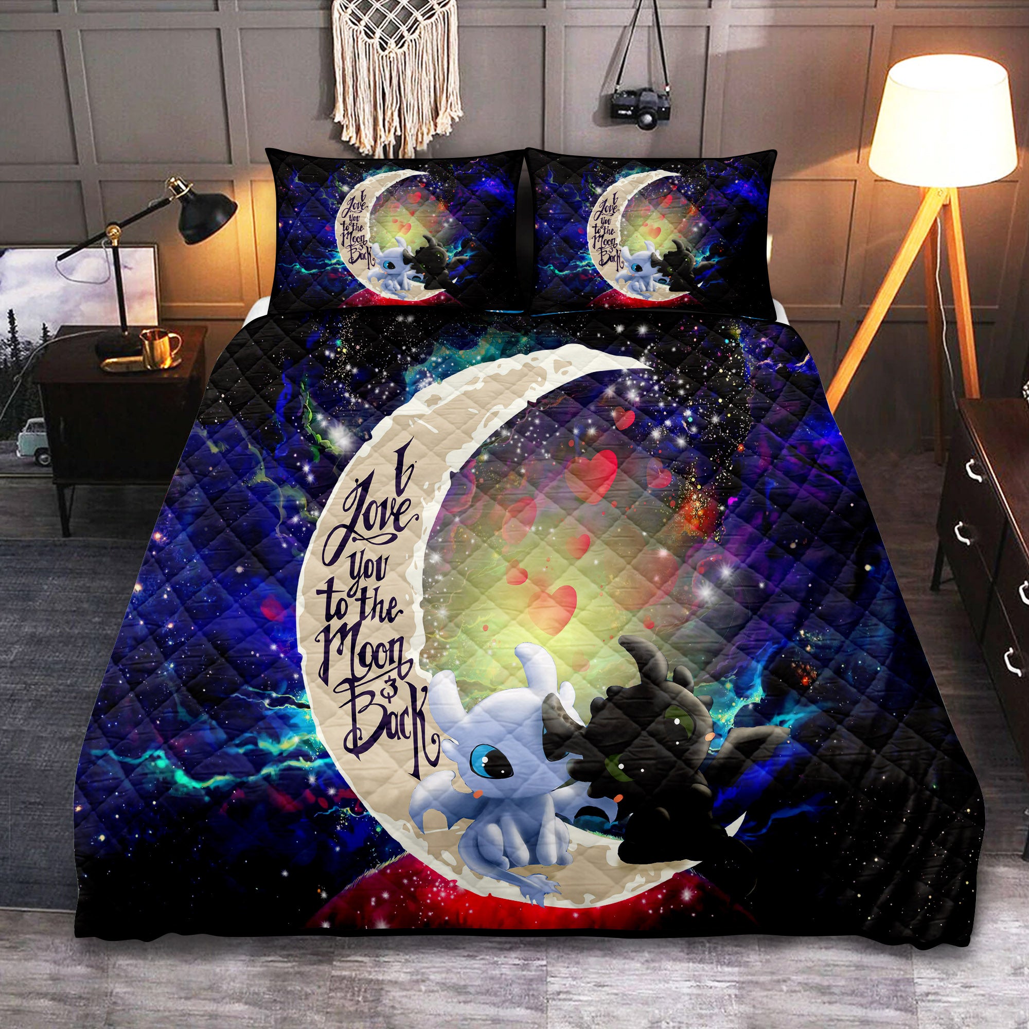 Toothless Light Fury Night Fury Love You To The Moon Galaxy Quilt Bed ...