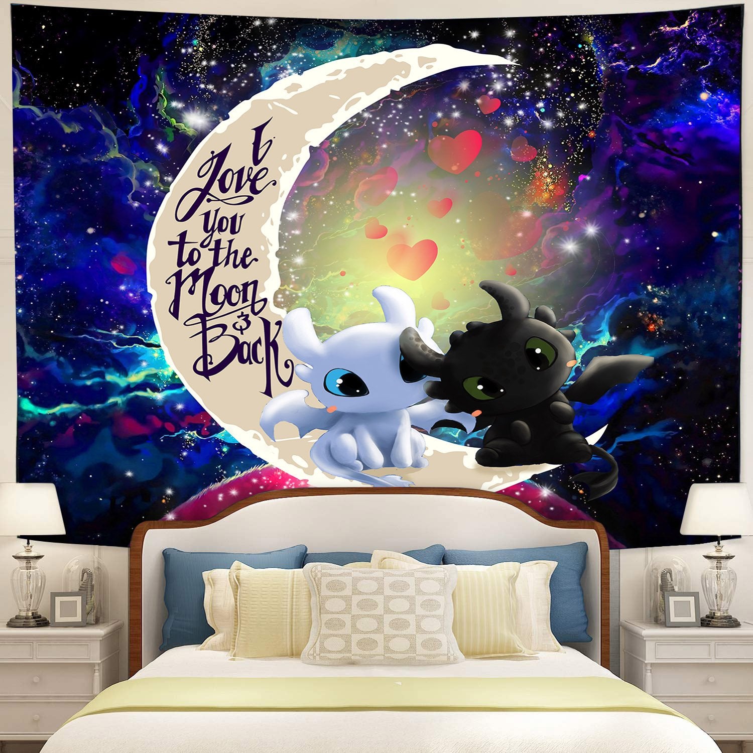Toothless Light Fury Night Fury Moon And Back Galaxy Tapestry Room ...