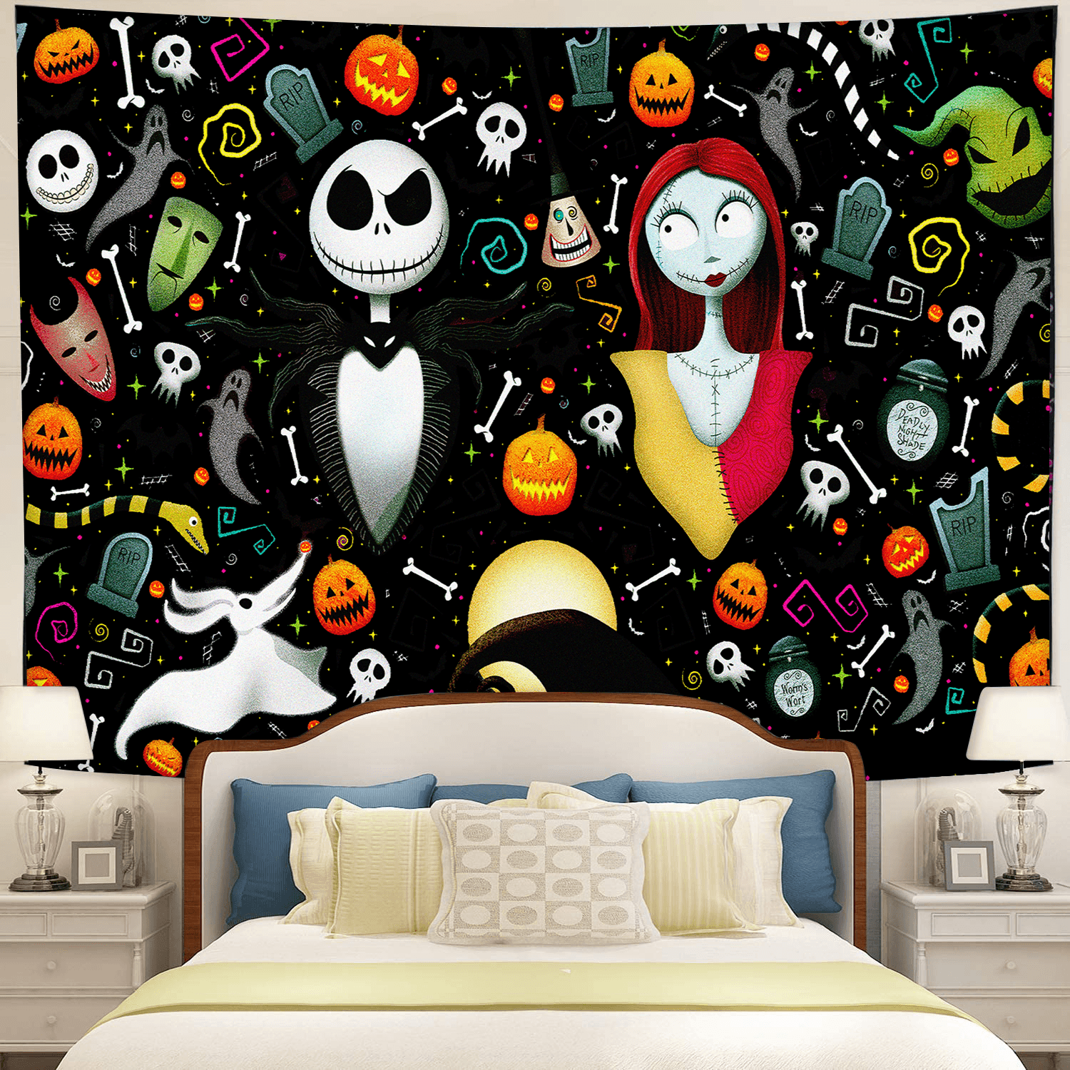 Jack Sally Nightmare Before Christmas Tapestry Room Decor - Nearkii