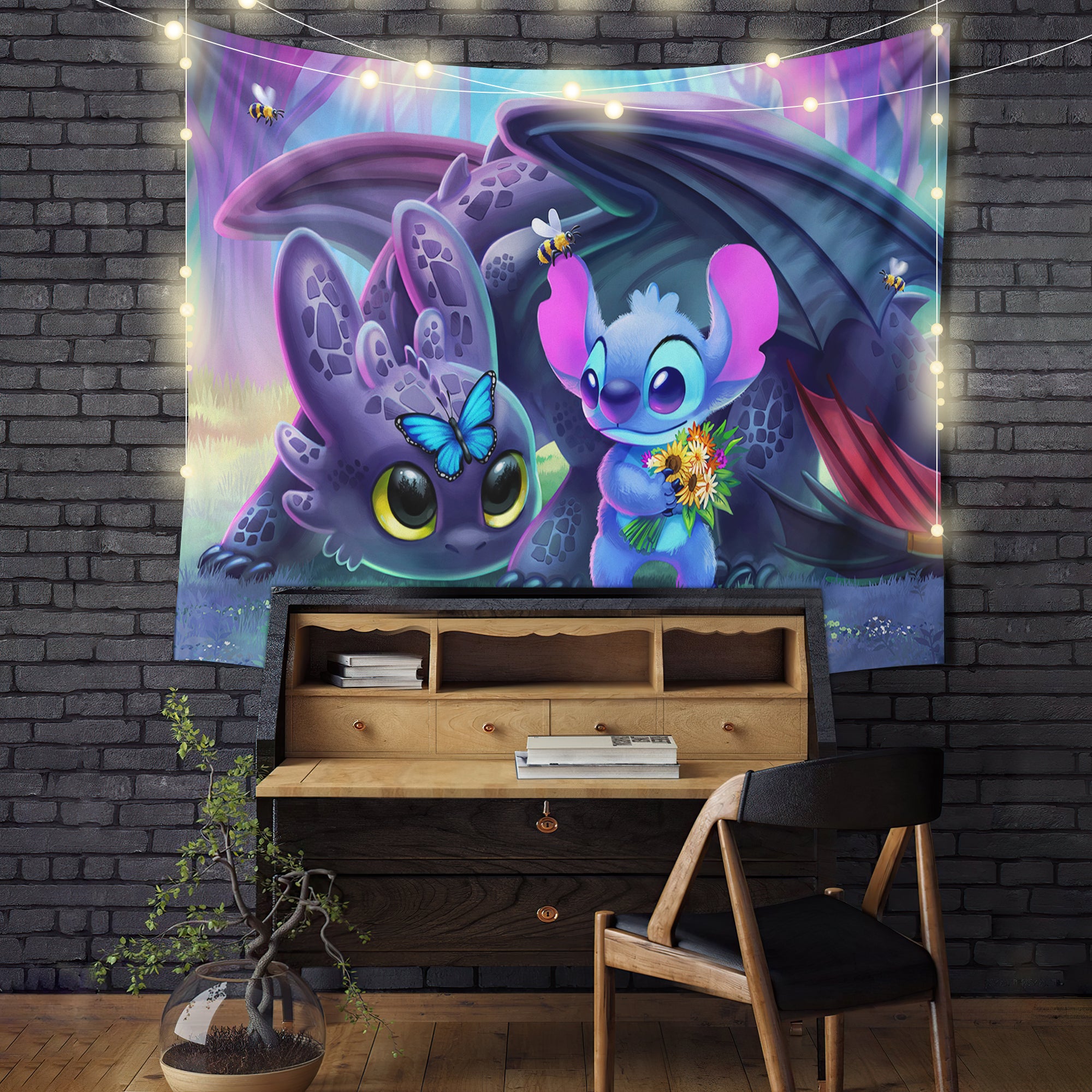 Stitch And Toothless Tapestry Room Decor - Nearkii