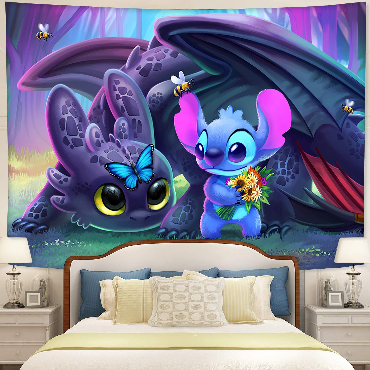 Stitch And Toothless Tapestry Room Decor - Nearkii