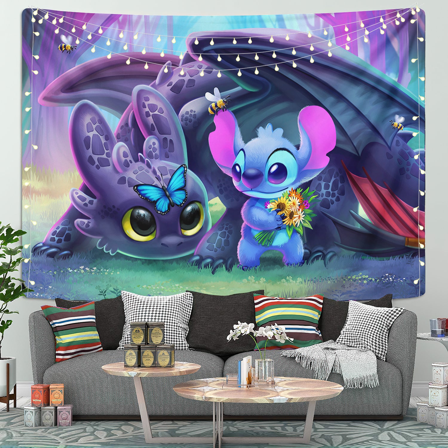 Stitch And Toothless Tapestry Room Decor - Nearkii