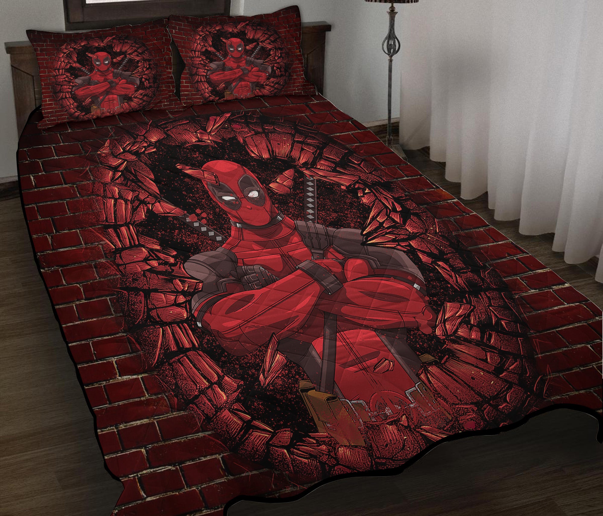 Deadpool Break Wall Style Quilt Bed Sets - Nearkii
