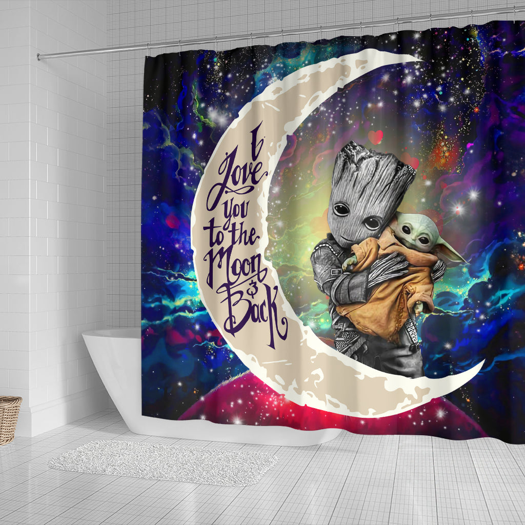 Groot Hold Baby Yoda Love You To The Moon Galaxy Shower Curtain - Nearkii