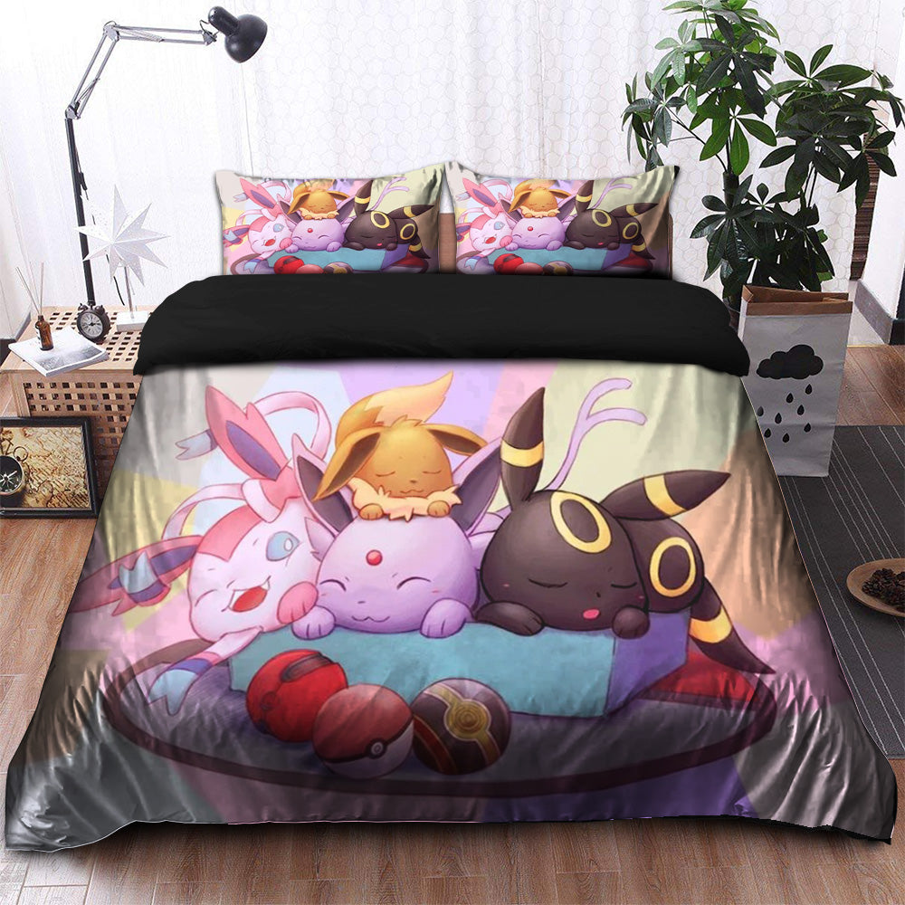Cute Eevee Evolution Pokemon Bedding Set Duvet Cover And 2 Pillowcases ...