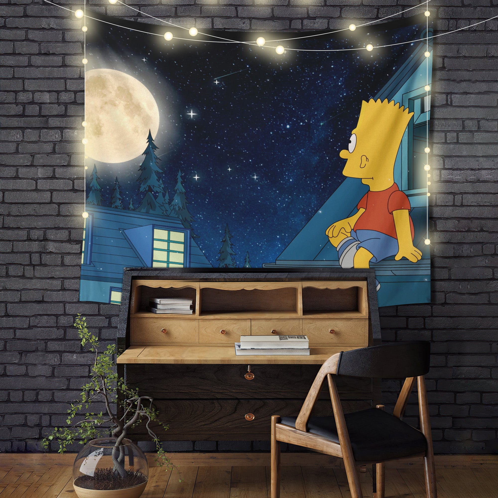 Simpsons Chill With Moon Tapestry Room Decor - Nearkii