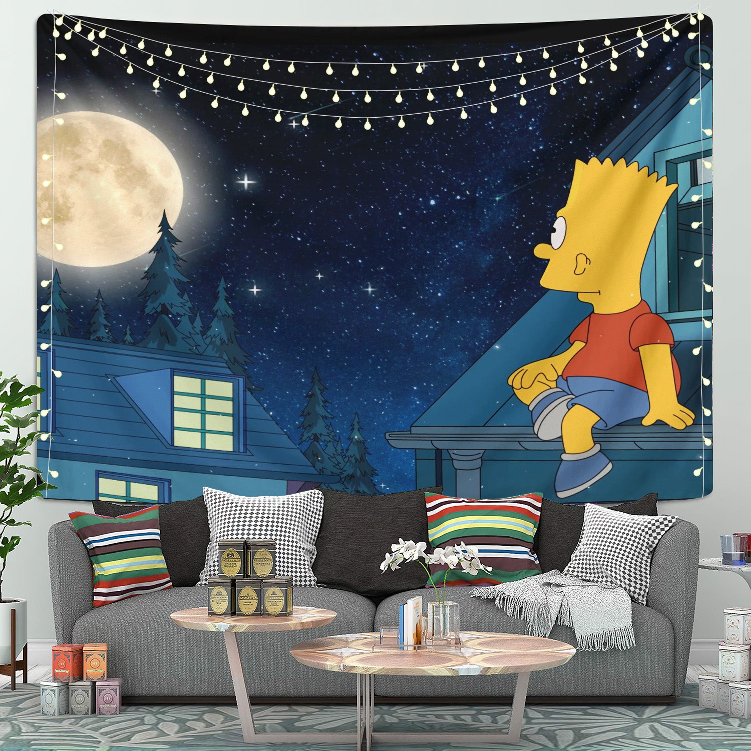 Simpsons Chill With Moon Tapestry Room Decor - Nearkii