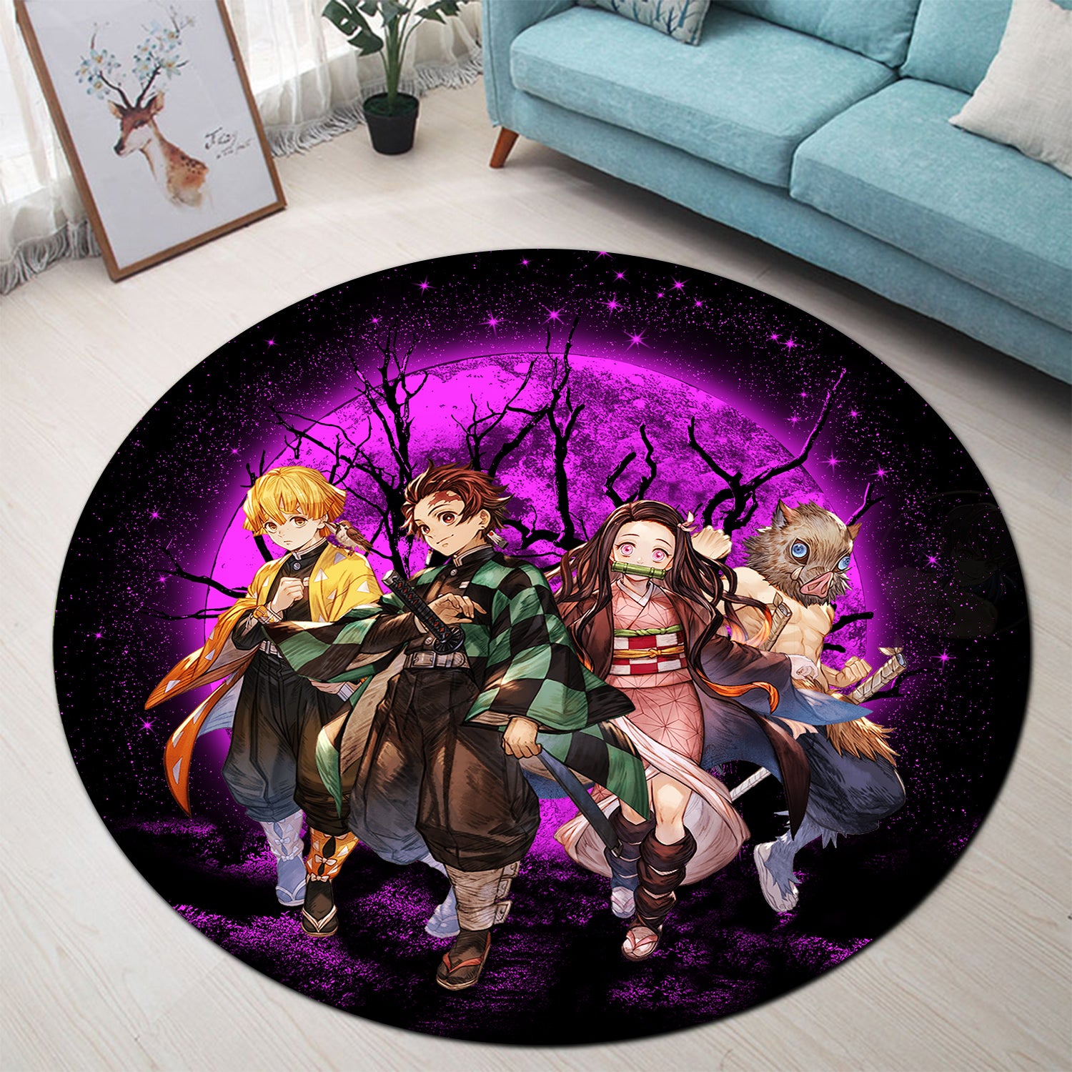 Demon Slayer Team Pink Moonlight Round Carpet Rug Bedroom Livingroom ...