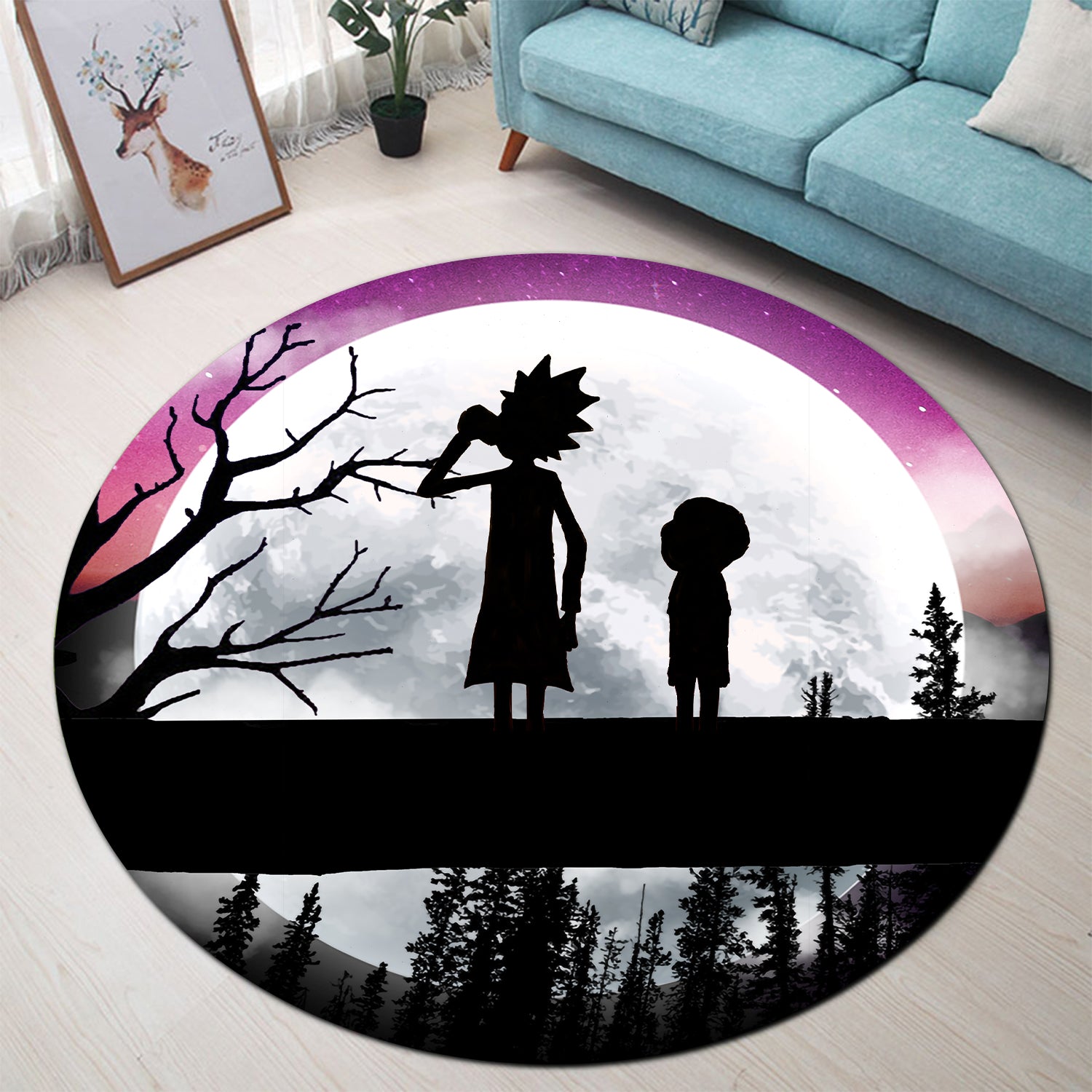 Rick And Morty Moon Night Round Carpet Rug Bedroom Livingroom Home ...