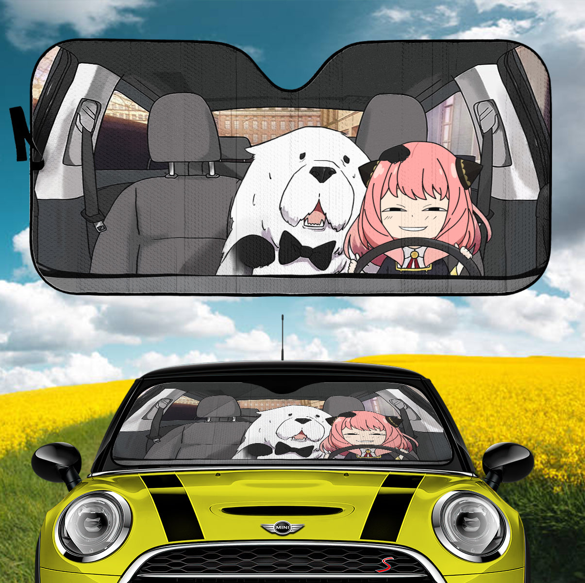 Spy X Family Anime Anya Evil Face And Bond Funny Car Auto Sunshades ...