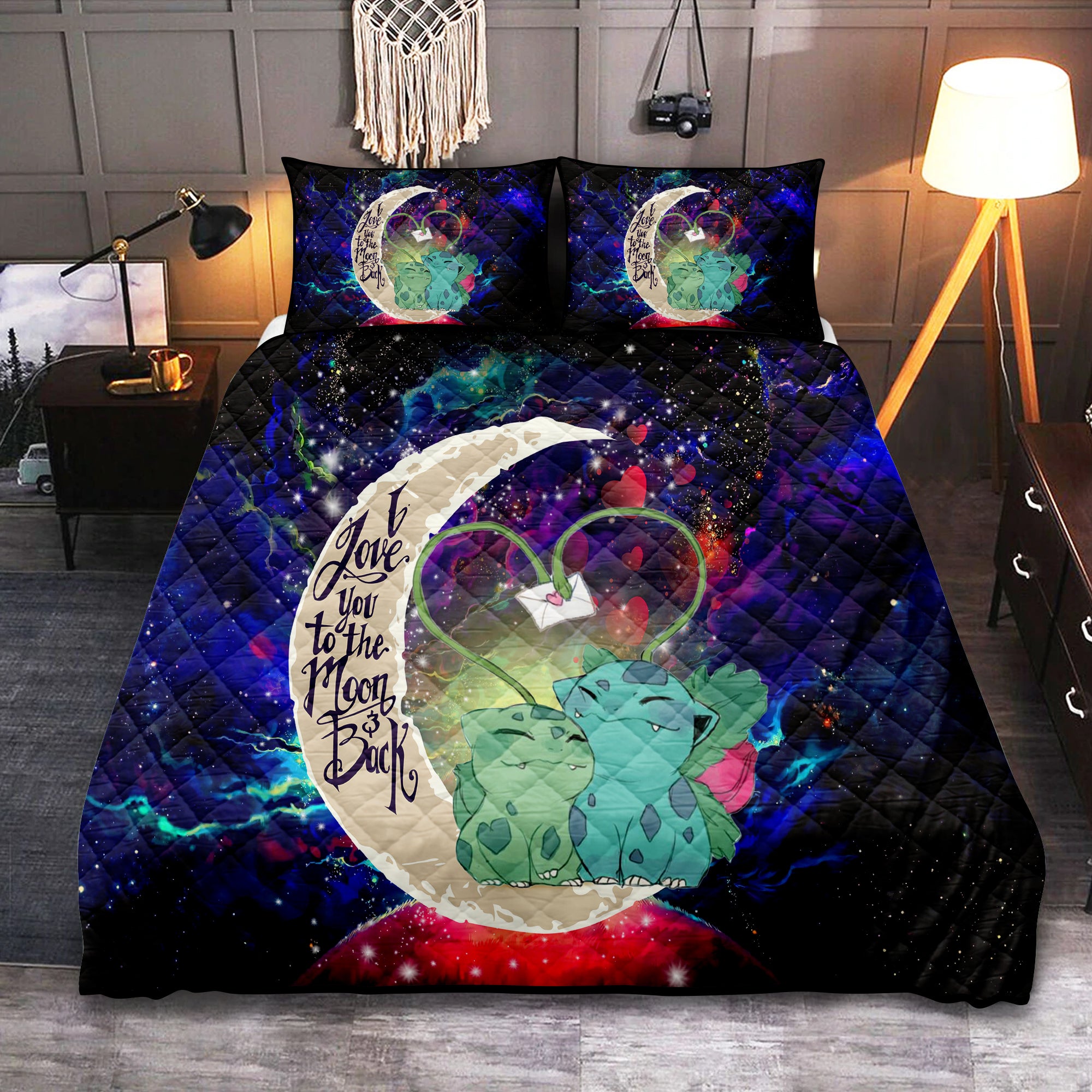 Bulbasaur Couple Pokemon Love You To The Moon Galaxy Quilt Bed Sets ...