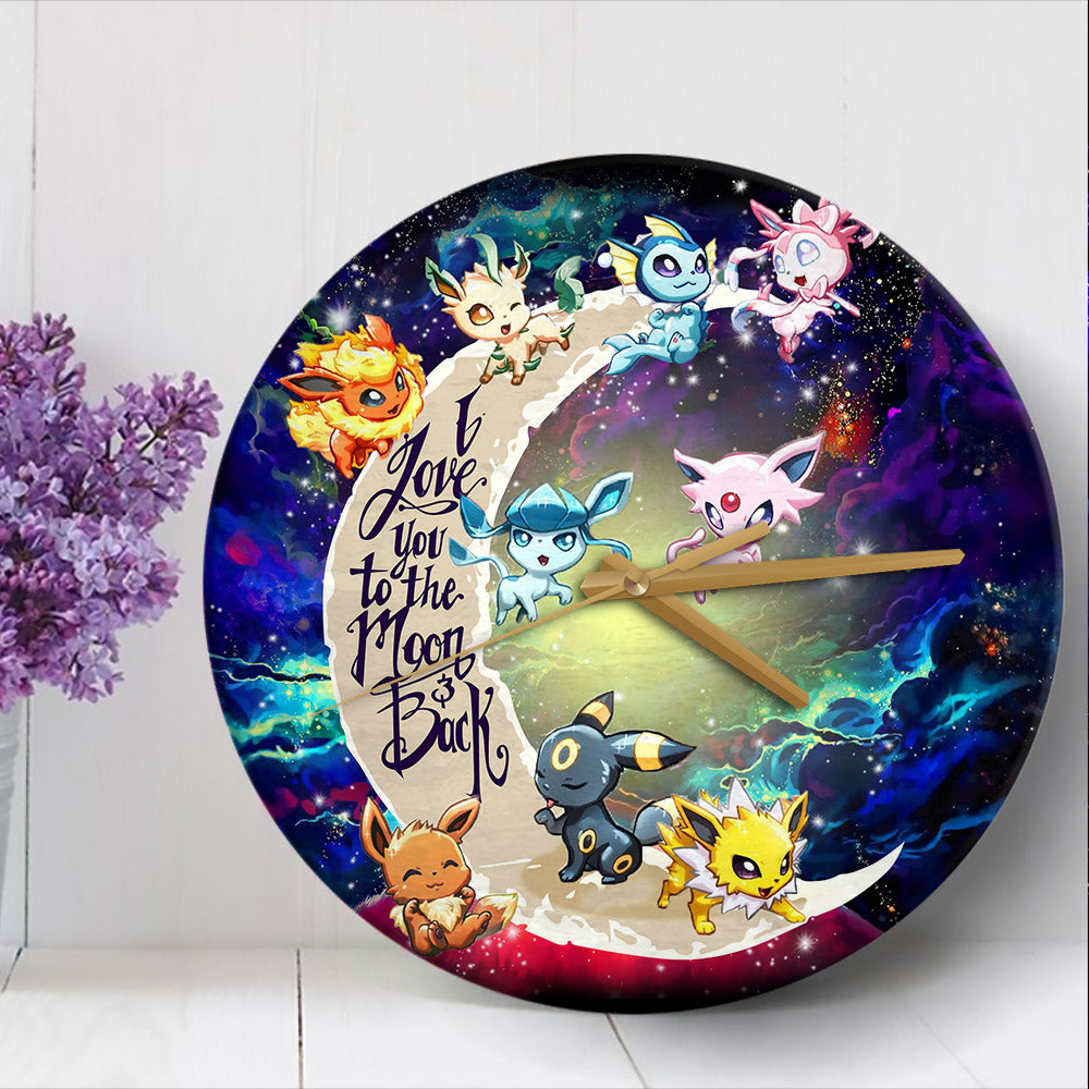 Eevee Evolution Pokemon Love You To The Moon Galaxy Wood Wall Clock ...