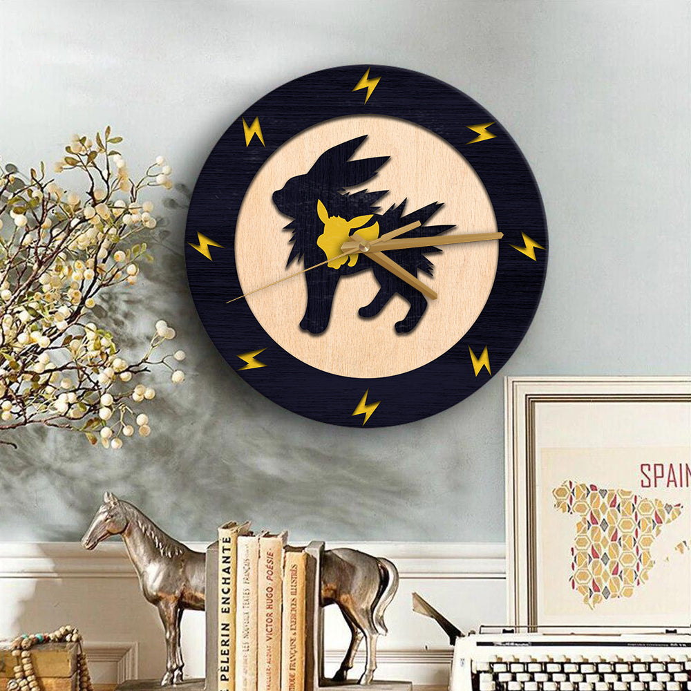 Jolteon Eevee Pokemon Evolution Pokemon Wood Wall Clock - Nearkii