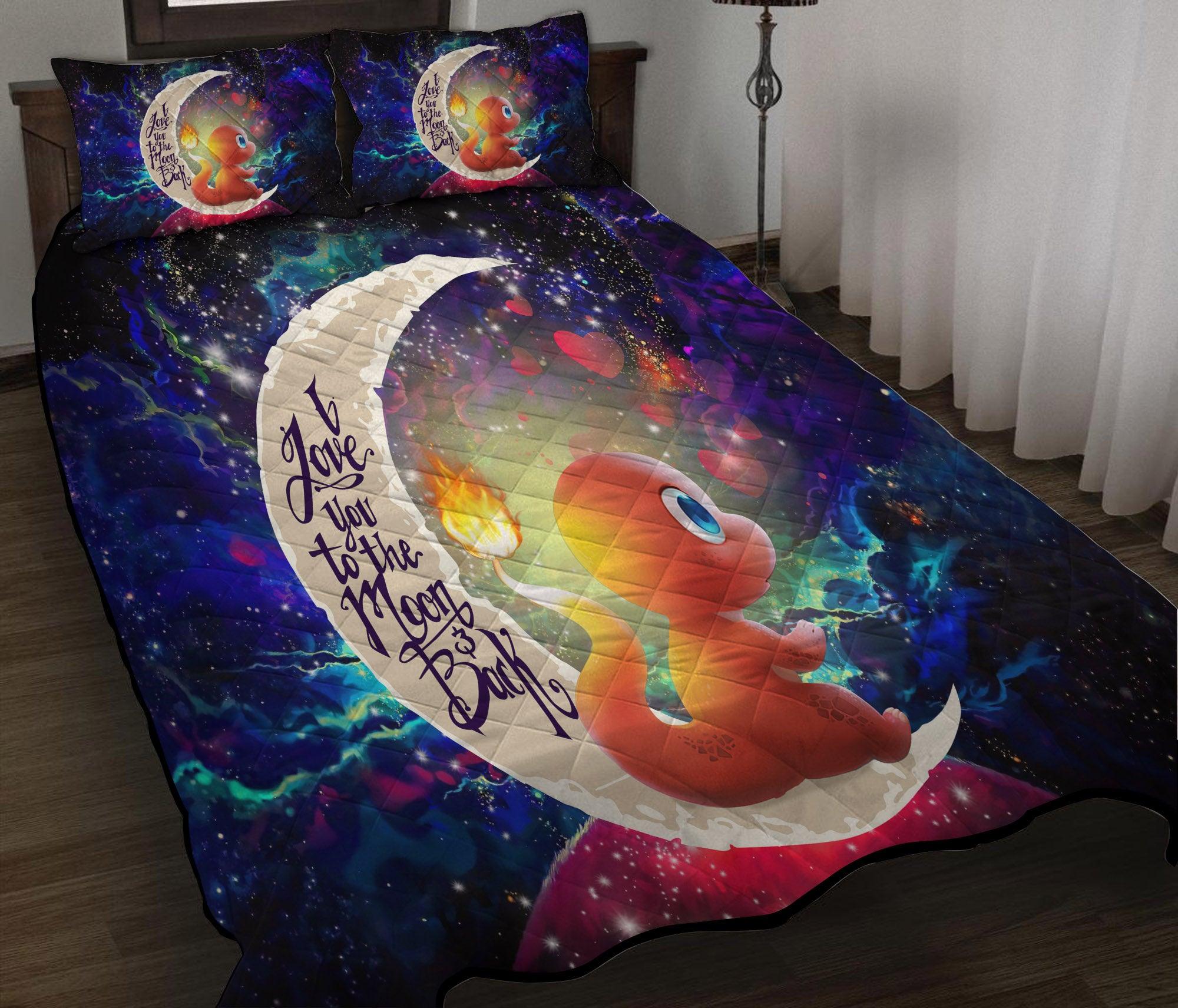 Cute Charmander Pokemon Love You To The Moon Galaxy Quilt Bed Sets ...