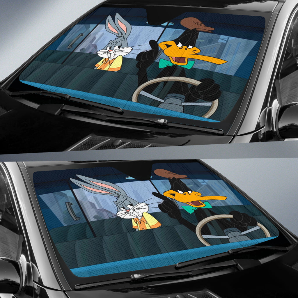 Looney Tunes Daffy Duck And Bugs Bunny Driving Funny Car Auto Sunshades ...