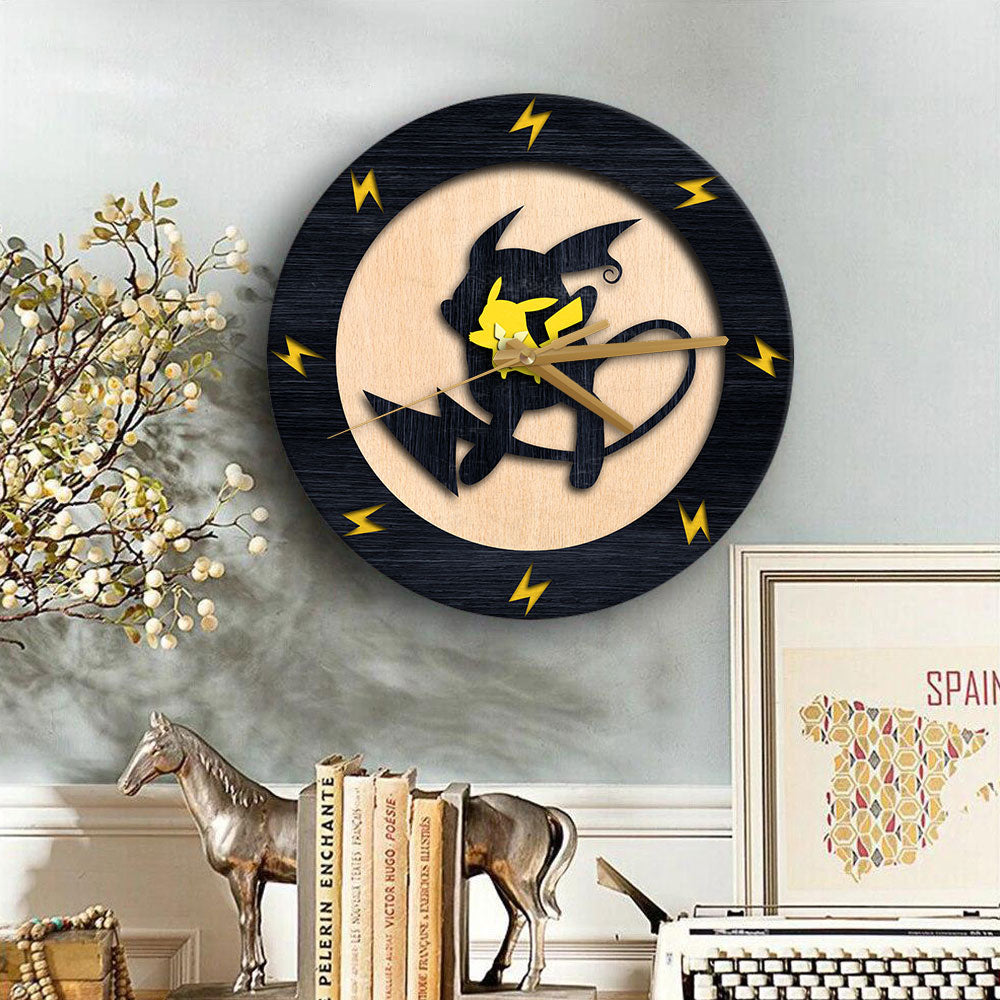 Pikachu Evolution Pokemon Wood Wall Clock - Nearkii