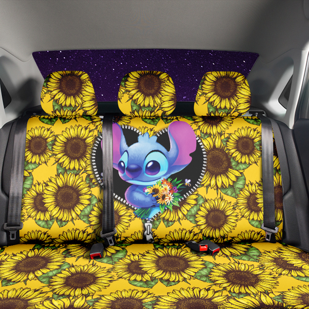 Stitch Cute Sunflower Zipper Car Back Seat Covers Decor Protectors ...