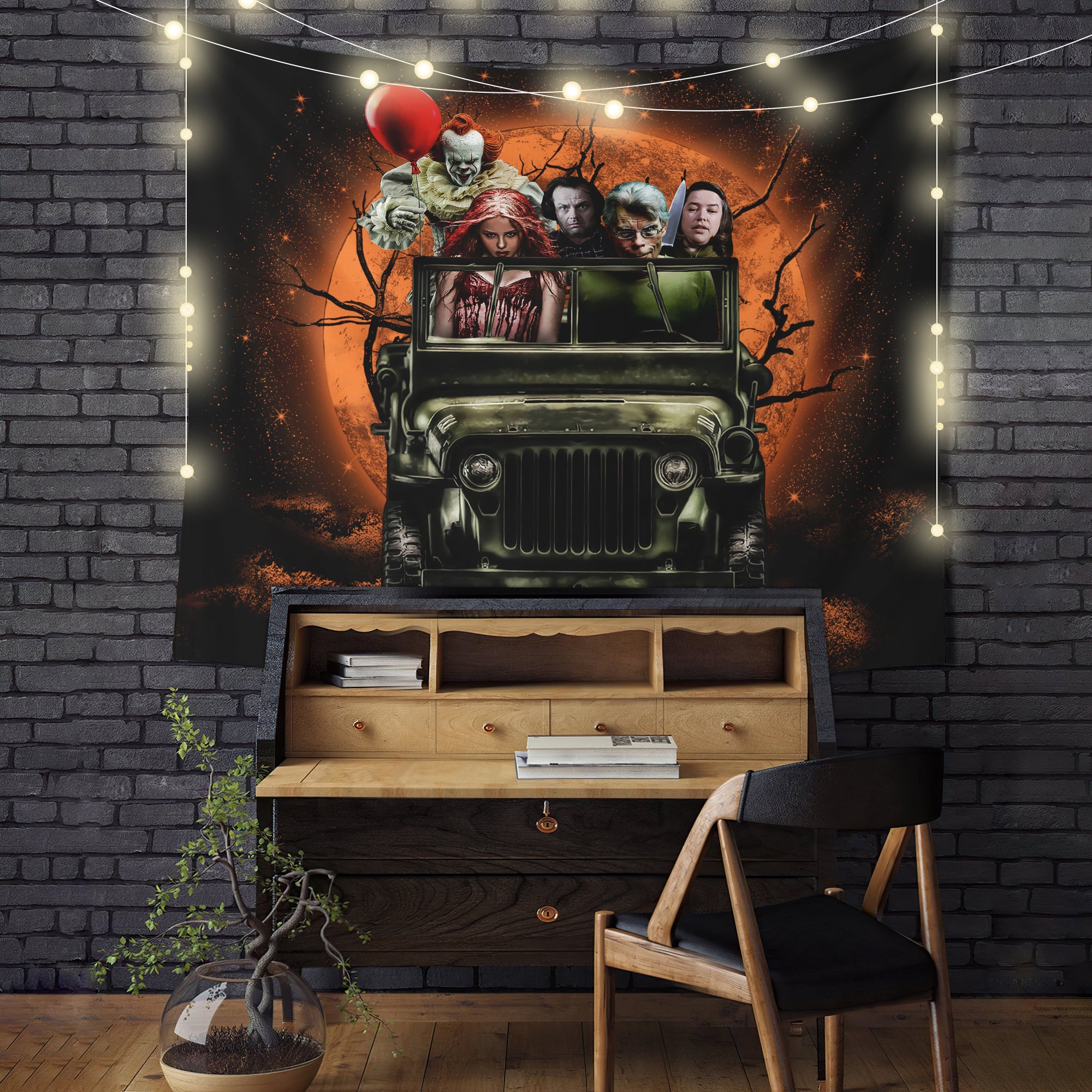 Pennywise And Friends Halloween Moonlight Tapestry Room Decor - Nearkii
