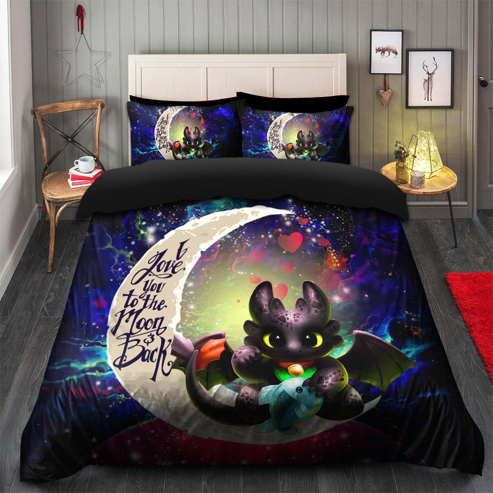 Toothless With Fish Love You To The Moon Galaxy Bedding Set Duvet Cover ...