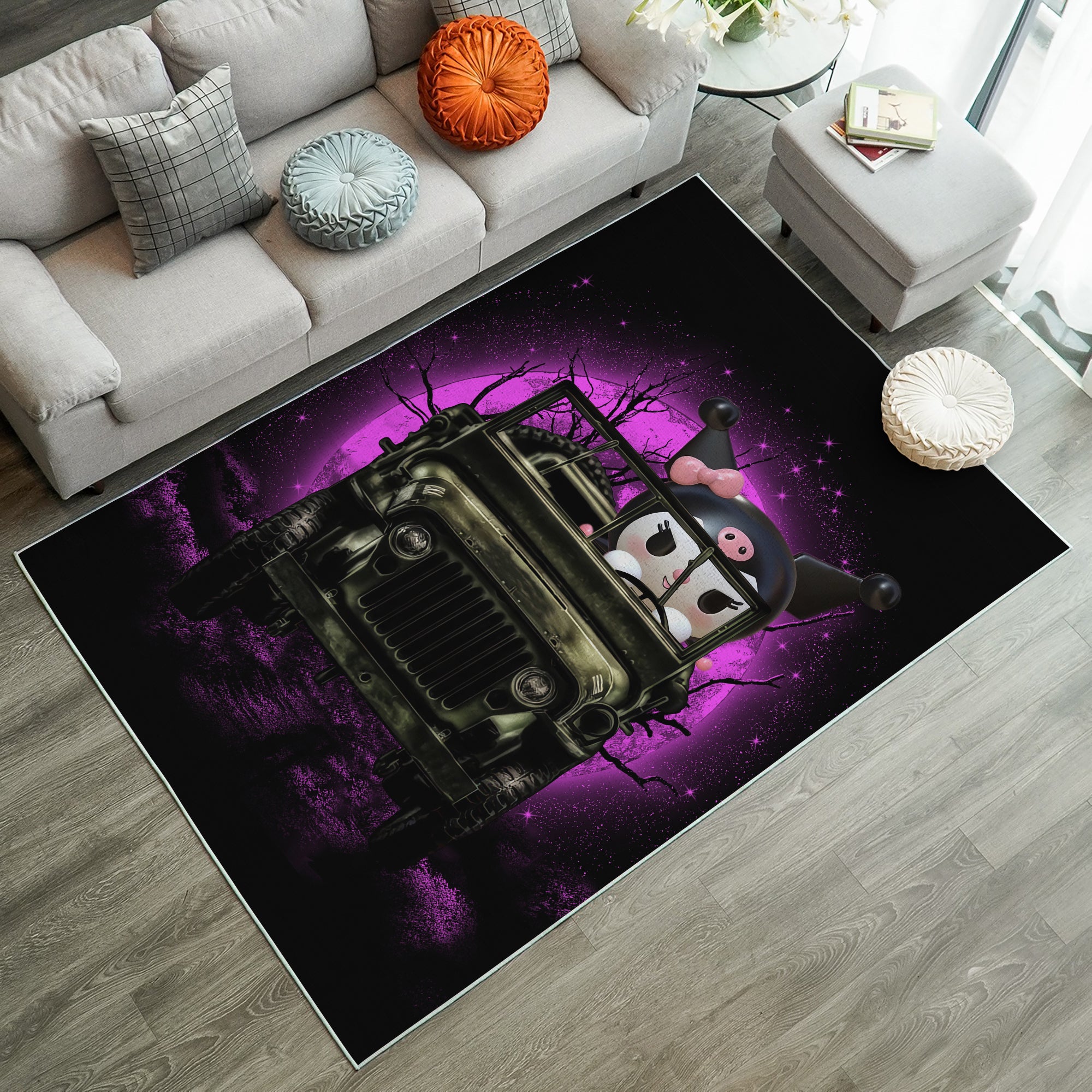 Kuromi Ride Jeep Funny Anime Moonlight Rug Carpet Rug Home Room Decor ...
