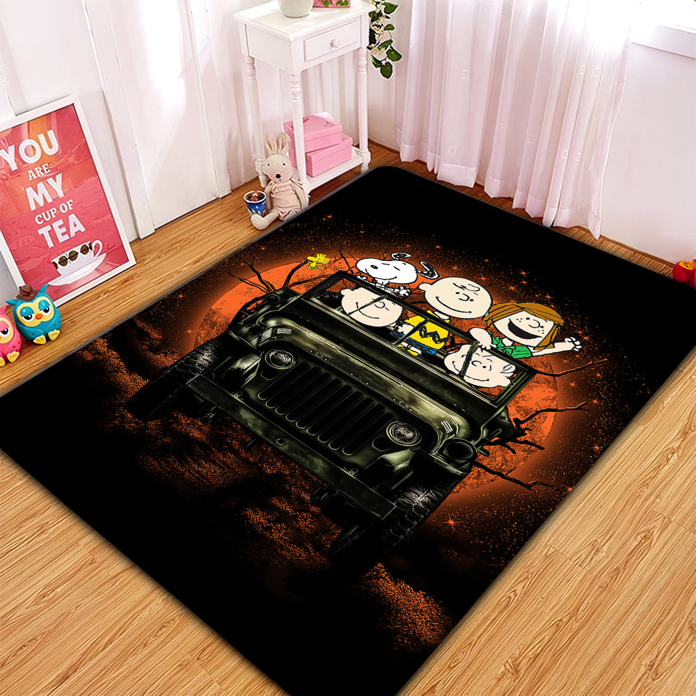 Snoopy And Friends Ride Jeep Funny Anime Moonlight Rug Carpet Rug Home ...