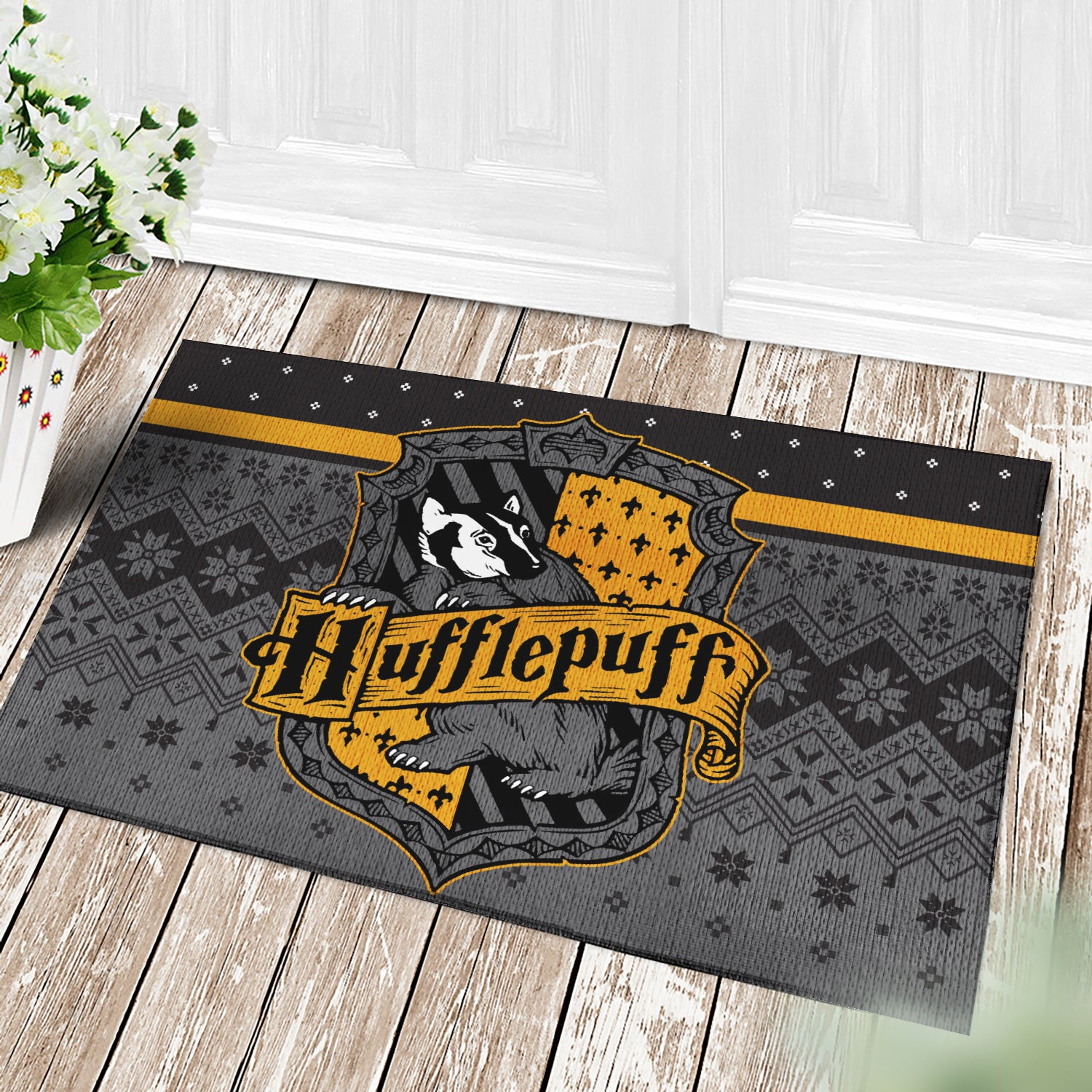Harry Potter Hufflepuff Yellow Black Christmas Doormat Home Decor - Nearkii