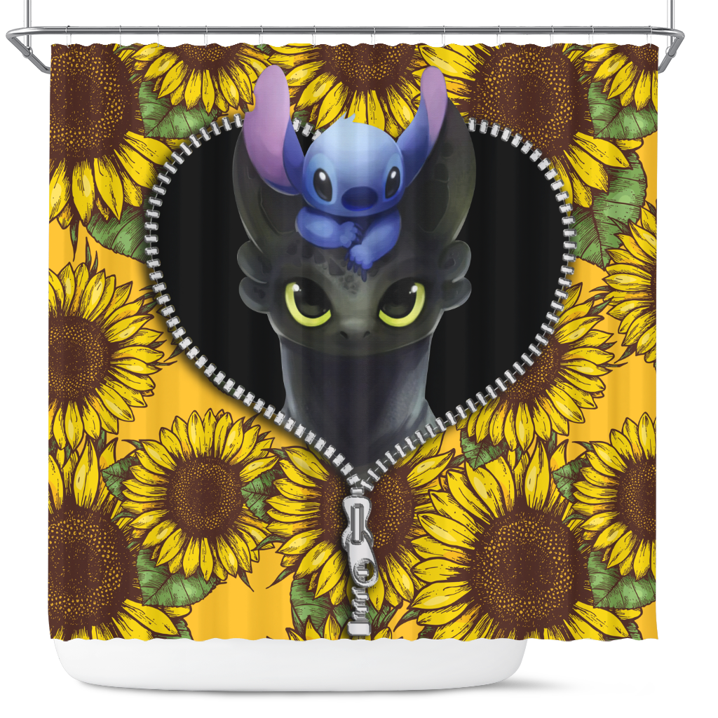 Toothless And Stitch Sunflower Zipper Shower Curtain - Nearkii