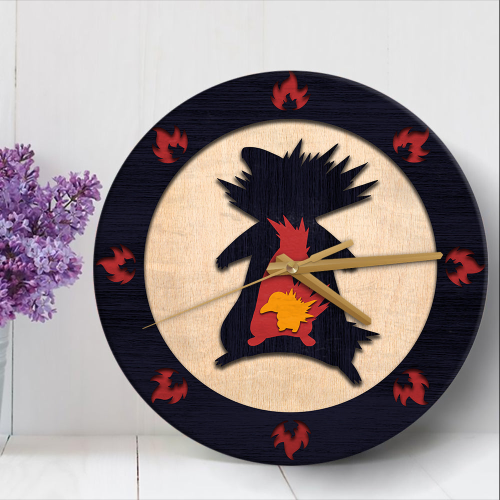 Typhlosion Pokemon Evolution Fire Wood Wall Clock - Nearkii