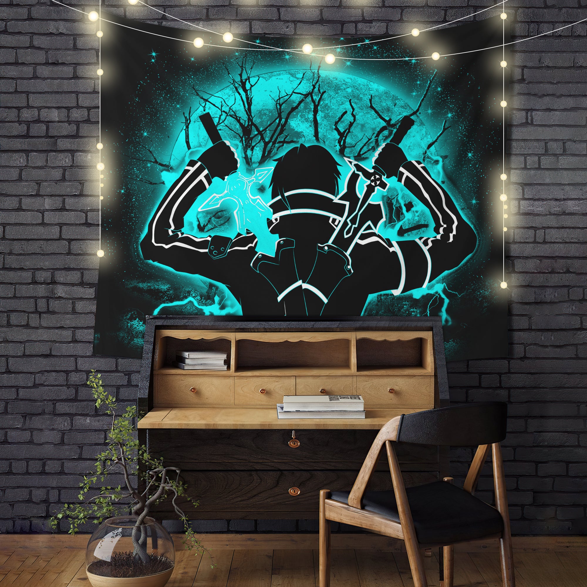Kirito Sword Art Online SAO Moonlight Tapestry Room Decor - Nearkii