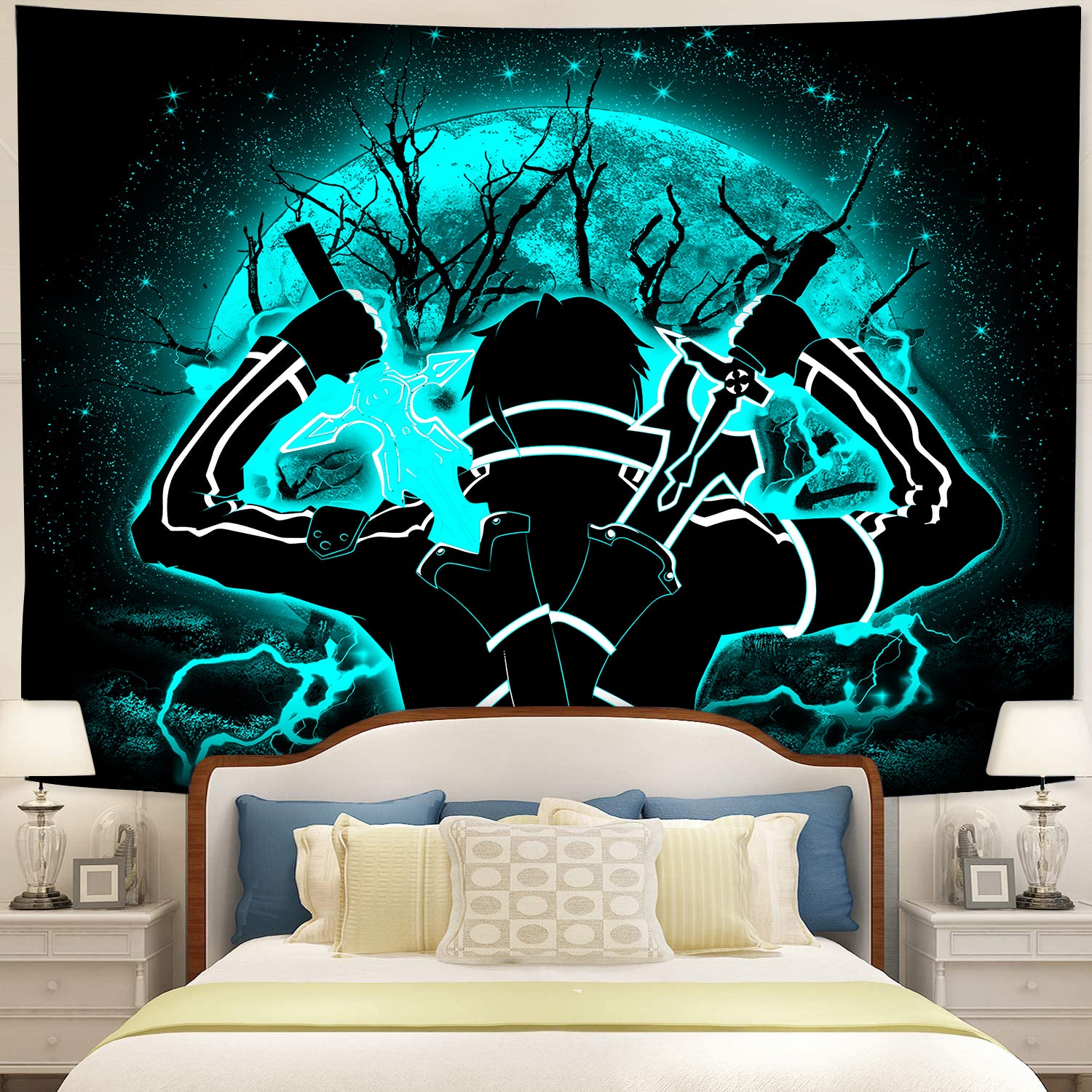 Kirito Sword Art Online SAO Moonlight Tapestry Room Decor - Nearkii