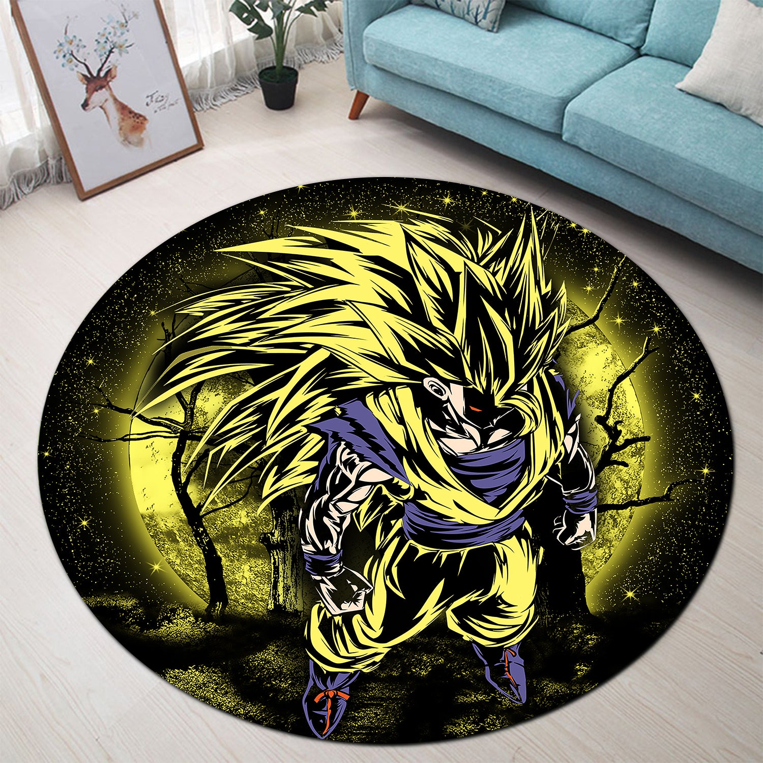 Goku Super Saiyan 3 Dragon Ball Moonlight Round Carpet Rug Bedroom ...