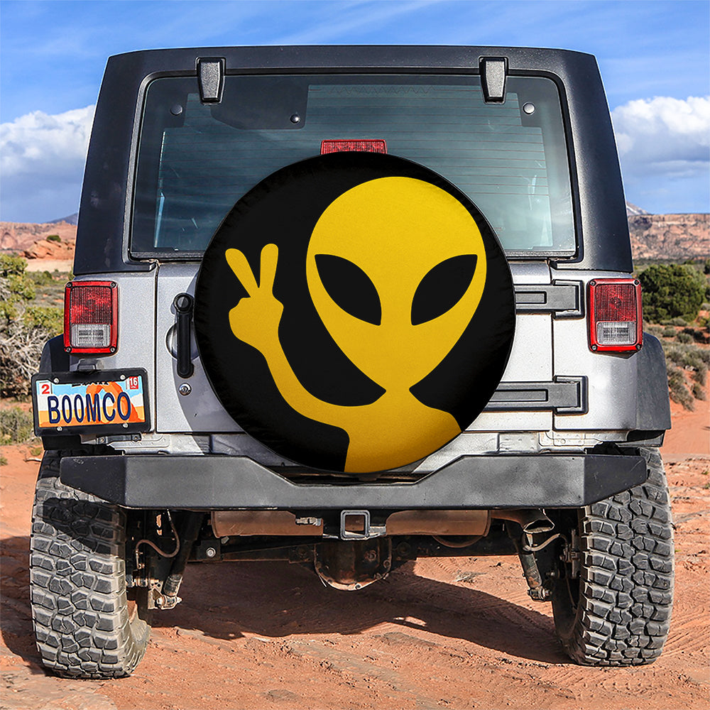 Alien Say Hi Yellow Jeep Car Spare Tire Covers Gift For Campers - Nearkii