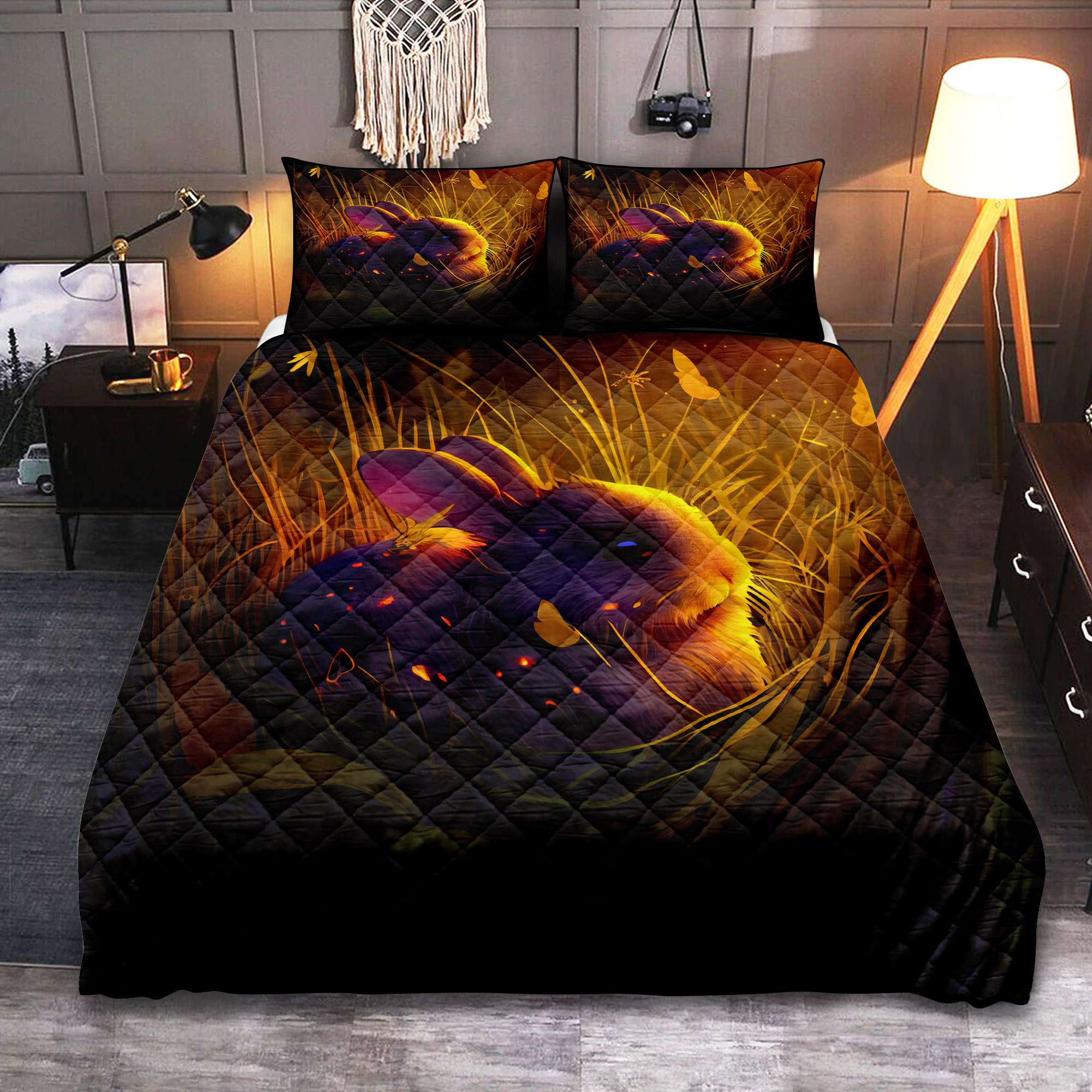 Cute Rabbit 2 Bedded Down In The Grass Quilt Bed Sets - Nearkii